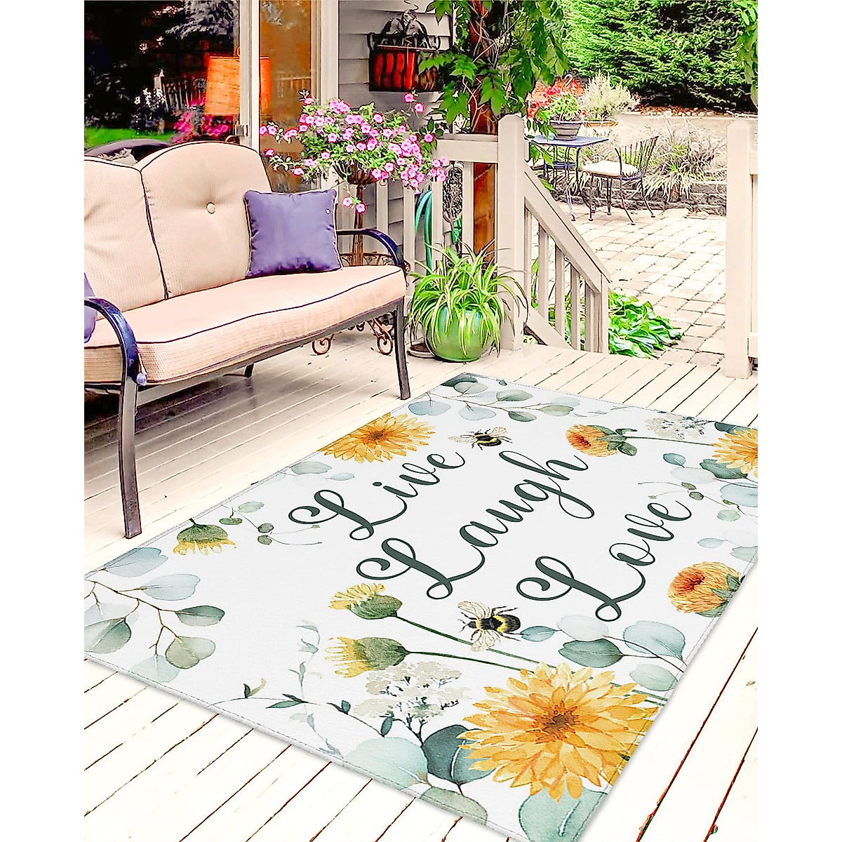 Green Eucalyptus Leaves Outdoor Rugs for 4'x6' Patios Clearance, RV Camping Mat Rug Portable Outside Rug Indoor Outdoor Area Rug Mat for Beach Deck Pool Aesthetic Floral Inspirational Quote