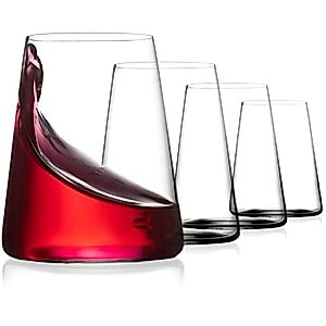 Modern Stemless Wine Glasses Set of 4-17 oz Stemless Wine Glasses, European Wine Glasses Stemless, Unique White Wine Glasses, Large Bowl Drinking Glass for Red Wine, Dishwasher Safe, Gifts
