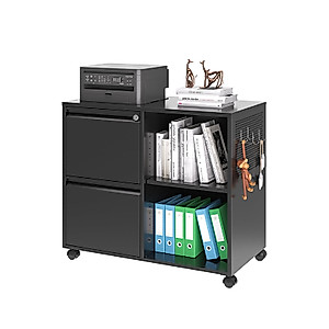 AFAIF Lateral File Cabinet, 2 Drawer File Cabinet with Lock, Printer Cabinet Printer Stand with Storage, Metal Mobile Filing Cabinet Home Office Organization Furniture for Letter/A4 Size Files