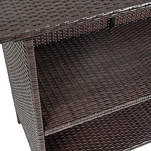 Flash Furniture Marco Indoor/Outdoor Patio Bar Counter Table, All-Weather Wicker Rattan Pattern, 2 Shelves, Brown