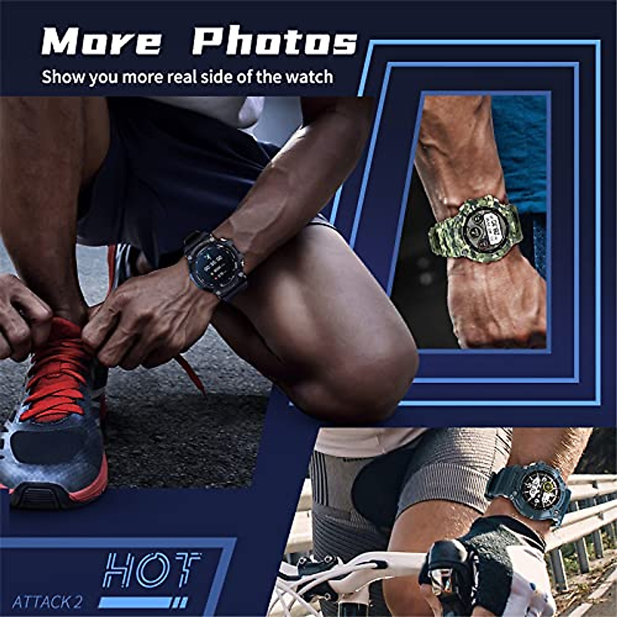 JZ&TS LOKMAT Attack 2 Smart Watch,Touch Screen Smartwatch,Fitness Trackers with Heart Rate Monitor,Waterproof IP68 Activity Trackers,Smart Watch for Men Women for iPhone Android (Black)