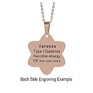 BAIYI HOPE Personalized Rose Gold Medical Alert ID Necklace for Women Star Glitter Dog Tag Pendant Chain for Girls, 20“ (Free Engraving)