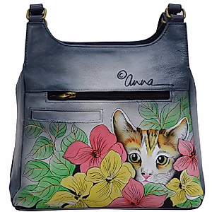 Anna by Anuschka Women's Hand-Painted Leather Triple Compartment Satchel, Three Kittens