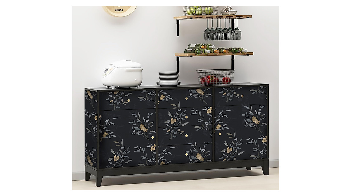 Feisoon Black and Gold Floral Wallpaper for Walls and Furniture