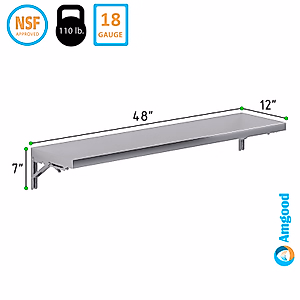 AmGood Stainless Steel Folding Wall Shelf | NSF Certified | Food Truck | Kitchen, Restaurant, Garage, Laundry, Utility Room (48" Long X 12" Deep)