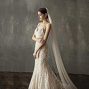 Pearl Wedding Veil for Bride Long Bridal Veil with Beading Comb Cathedral Length (Ivory,3Meters)
