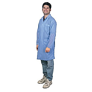 DESCO 73604 Polyester Statshield Smock Labcoat with Snaps, 40" Length, X-Large, Blue