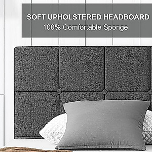 Molblly Full Size Bed Frame with Upholstered Headboard, Platform Bed Frame with Sturdy Wood Slat, Linen Fabric Wrap, Non-Slip and Noise-Free,No Box Spring Needed, Easy Assembly, Grey