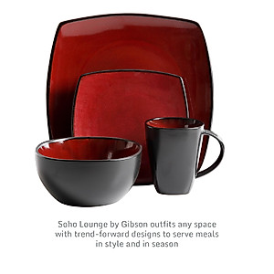 Gibson Soho Lounge 16-Piece Square Reactive Glaze Dinnerware Set, Red
