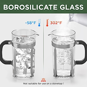 French Press Coffee Maker, 34 Ounce 1 Liter, Stainless Steel, Cold Brew Heat Resistant Borosilicate Glass Espresso Coffee & Tea Maker with 4 Filter