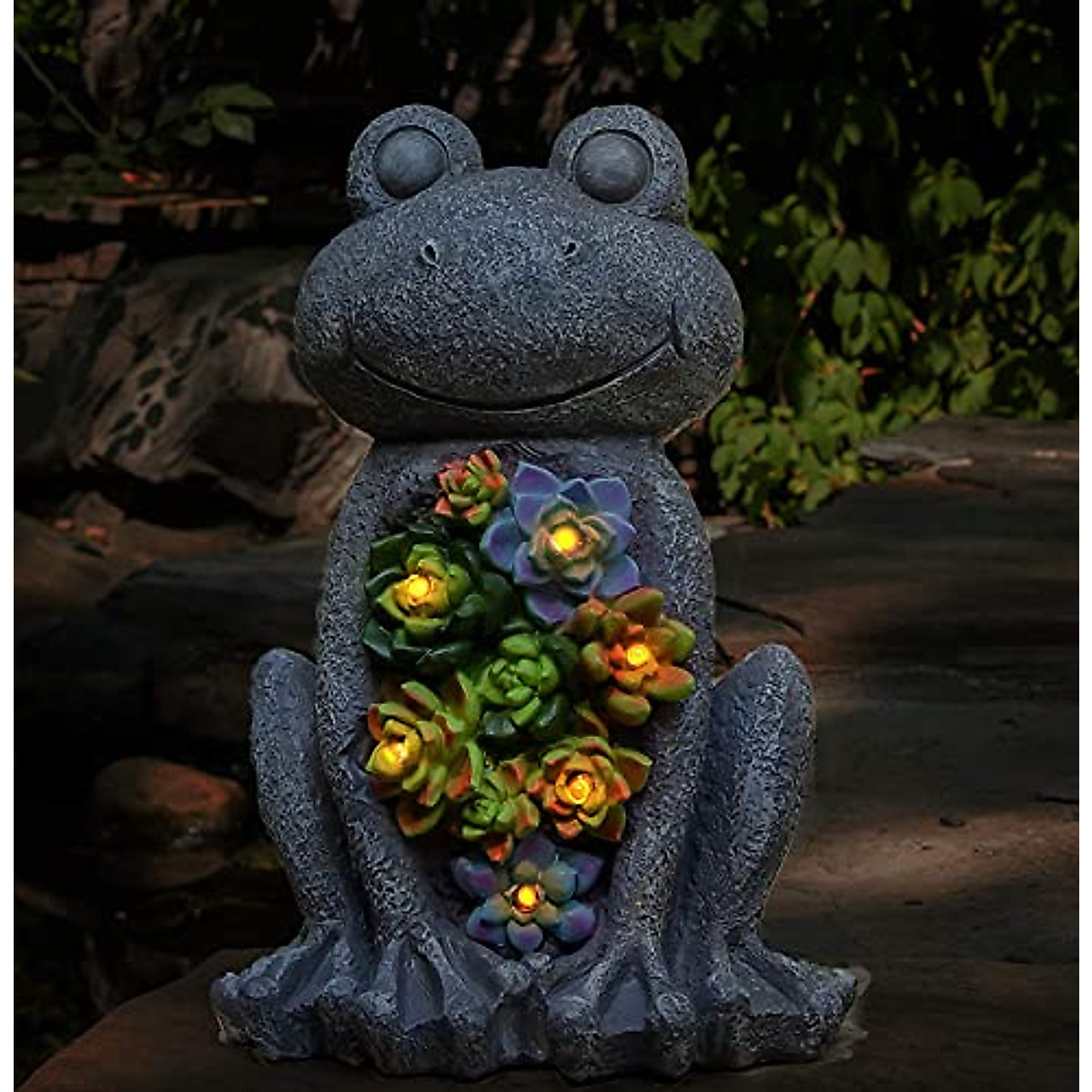 TastyHome Garden Statues Frog Figurine - Solar Powered Garden Decor for Outside, Garden Sculpture and Statues for Patio Lawn Yard Decor, Decorative Outdoor Statues with 6 Lights