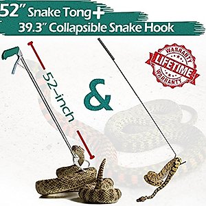 IC ICLOVER 52 Inch Snake Tong + 39.3 Inch Snake Hook, Upgrade Extra Long Professional Grabber & Collapsible Snake Hook, Best Tool Set for Moving Rattle Snake Corn Snake Kingsnakes Lizard Reptiles