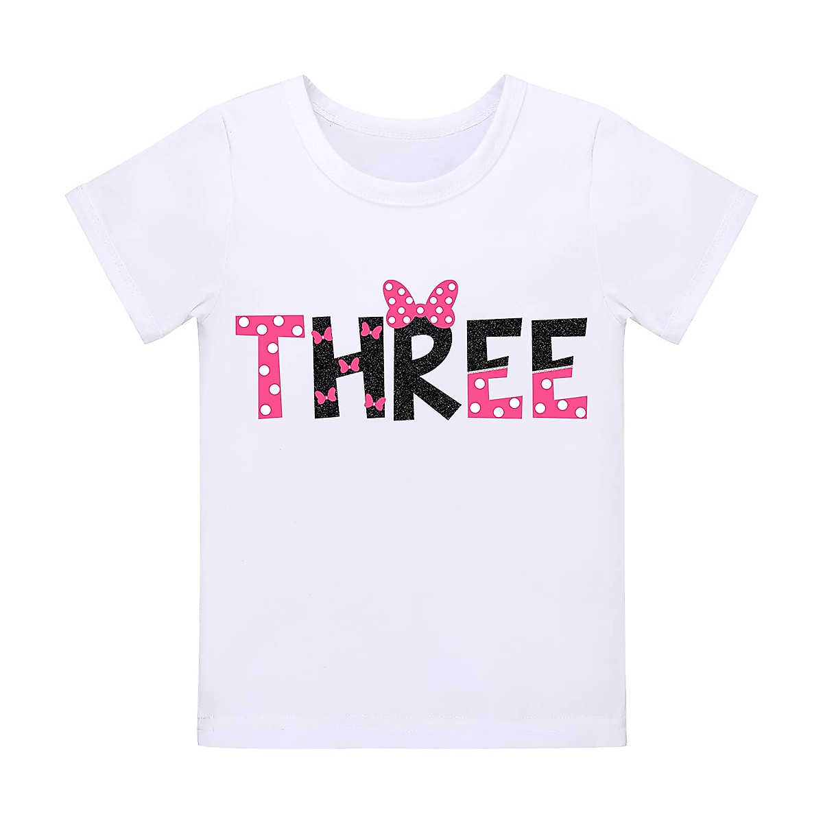 Mouse 3rd Birthday Outfit Baby Girl Short Sleeve T-Shirt Top Polka Dots Mini Tutu Skirt Headband 3 Years Old Cake Smash Photo Props I'm Three Toddler Third Birthday Party Supply Hot Pink + Black 3T