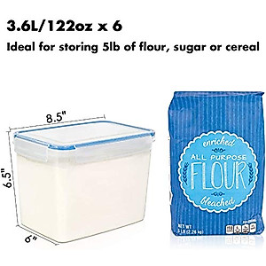 Airtight Food Storage Containers with Lids- HOOJO 6 Pcs (3.3QT / 3.6L) Plastic Containers for Flour, Cereal and Bulk Dry Food, BPA Free Storage Containers for Kitchen Pantry and Snacks, Blue