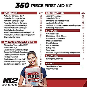 Professional 350 Piece Emergency First Aid Kit | Business & Home Medical Supplies | Hard Case, Dual Layer, Wall Mountable | Office, Car, School, Camping, Hunting, Sports