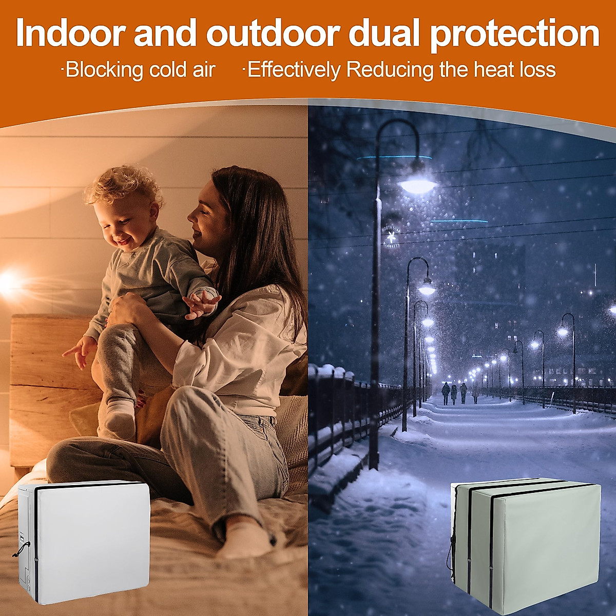 Nkiy Quen 2 Pack Insulation Window Air Conditioner Cover Set-Adjustable Waterproof Window AC Unit Covers for Winter-Window AC Protectors 20.5"x15.7"x4.4" for Inside and 20.5"x15.7"x15.7" for Outside