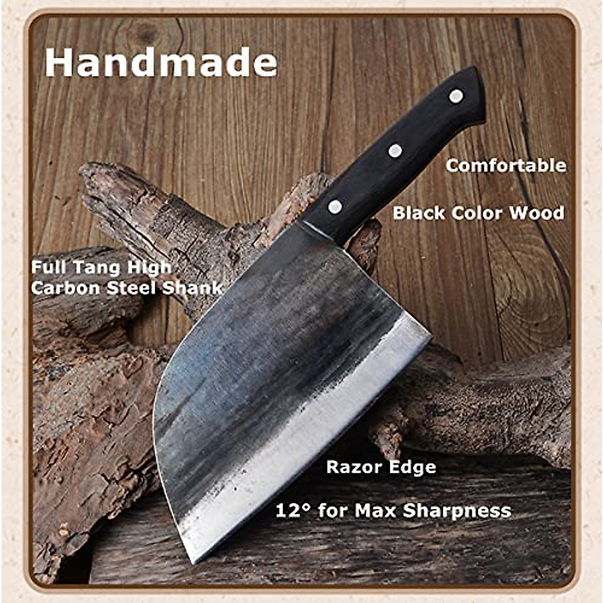 Forging Serbian Chef Knife Kitchen Chef Knives Full Tang High Carbon Clad Steel Almasi Butcher Cleaver with Leather Sheath (B-Almasi Knife)