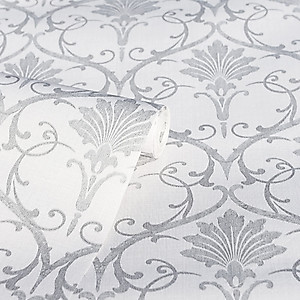 Arthouse ArtiSTICK Divine Damask Gray Peel and Stick Self Adhesive Wallpaper 6m/19.6 Foot Long - Great for Upcycling Furniture - Cabinets Kitchen Drawers Shelves - Peel & Stick Non Woven 300217