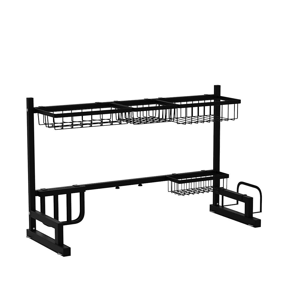 SAYZH Over The Sink Dish Drying Rack, 2 Tier Width Adjustable (33"~41") Dish Rack with Utensil Holder Kitchen Drainer Countertop Organizer Black