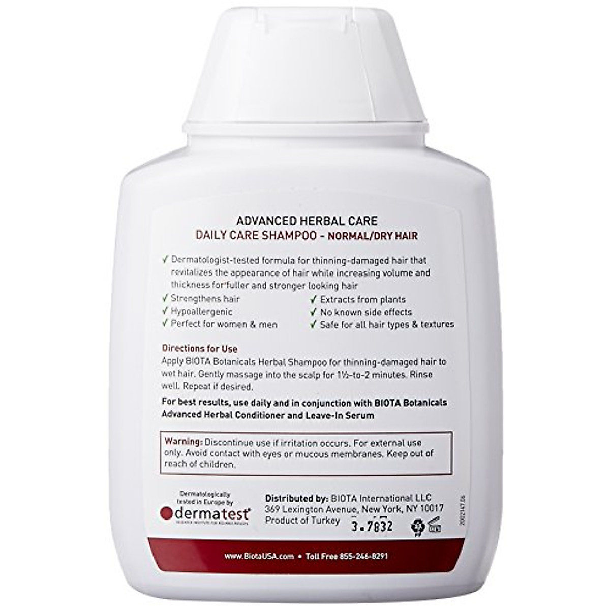 B'IOTA Botanicals Herbal Care Experts Daily Care Shampoo For Normal/Dry Thinning Hair, 10.1 OZ