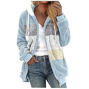 KSODFNXH Corduroy Jacket Women Fashion Zip Up Plus Size Patchwork Color Coats Casual Long Sleeves Loose Coats with Hood
