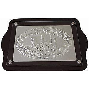 Wood and Silver Plated Rectangular Challah Board with Glass Protector