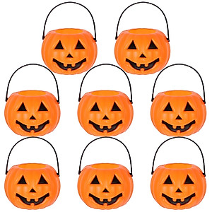 NUOBESTY Halloween Candy Bucket, 8pcs Small Halloween Pumpkin Bucket Trick or Treat Bucket Pail Water Bucket Party Candle Holder |3.35 x 2.17 x 1.77 inches