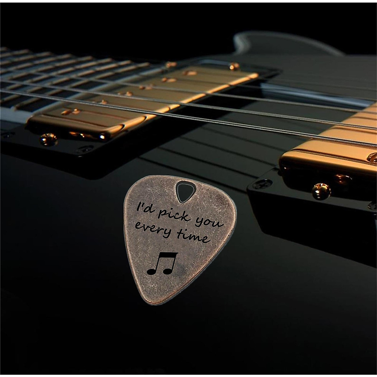 JUPPE Bronze Guitar Picks & Bass Picks, I'd Pick You Every Time Guitar Pick With Leather Case Birthday Music Gifts For Him Her or Couples (I'd Pick You Every Time)