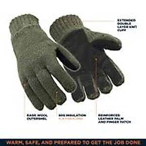 RefrigiWear Thinsulate Insulated Fleece Lined 100% Ragg Wool Leather Palm Gloves (Green, X-Large)