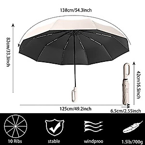Extra Large Windproof Travel Folding Compact Golf 54‘’ Umbrella Automatic Open/Close,Lightweight Portable Parasol Outdoor,Sun/Rain,99 UV Protection,Perfect Carabiner Handle Design(Off-White)