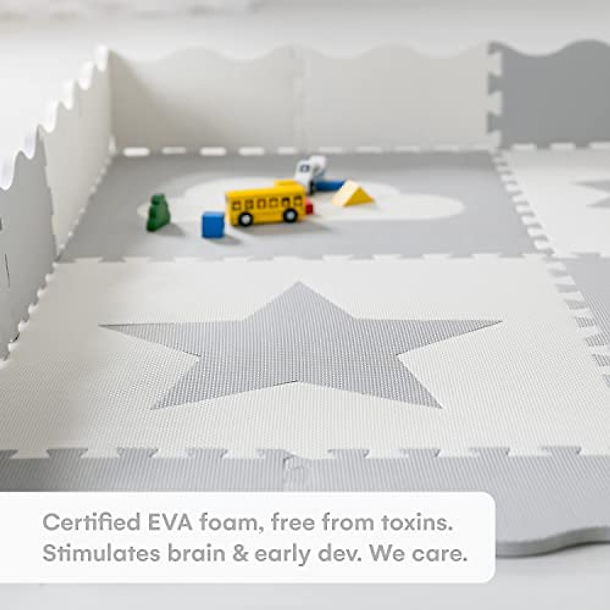 Baby Play Mat Tiles - 61" x 61" Extra Large, Non Toxic Foam Baby Floor Mat - Grey & White Interlocking Playroom & Nursery Playmat - Safe & Protective for Infants & Toddlers (Grey)