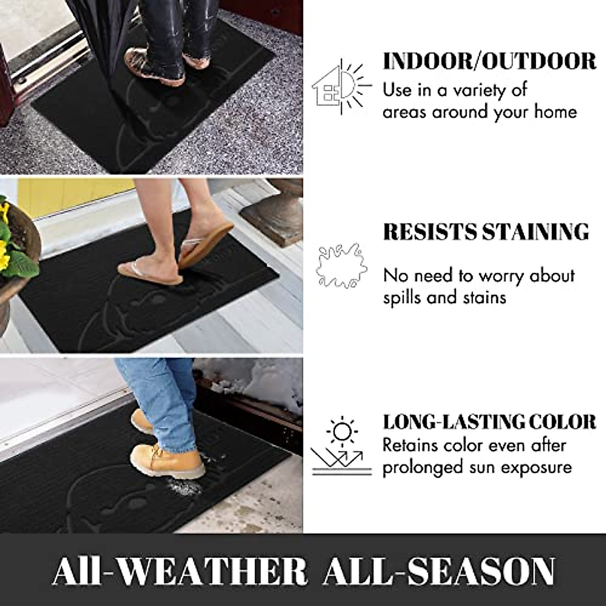 Yimobra Dirt Trapper Door Mat Outdoor Entrance, Muddy Paws Dog Door Mat at Home Entryway, Heavy Duty Durable Front Door Mats, Natural Rubber Backing, Non-Slip, Low Profile, 29.5 x 17, Black