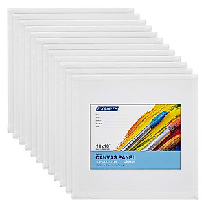 FIXSMITH Canvas Boards for Painting 10x10 Inch, Super Value 12 Pack White Blank Canvas Panels, 100% Cotton Primed, Painting Art Supplies for Professionals, Hobby Painters, Students & Kids