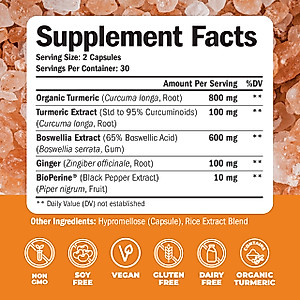 Turmeric Curcumin Supplement with Boswellia Serrata Extract, Organic Turmeric, Ginger and Black Pepper. Joint Support Supplement - High Absorption Tumeric 95% Curcuminoids. Digestive & Immune Support
