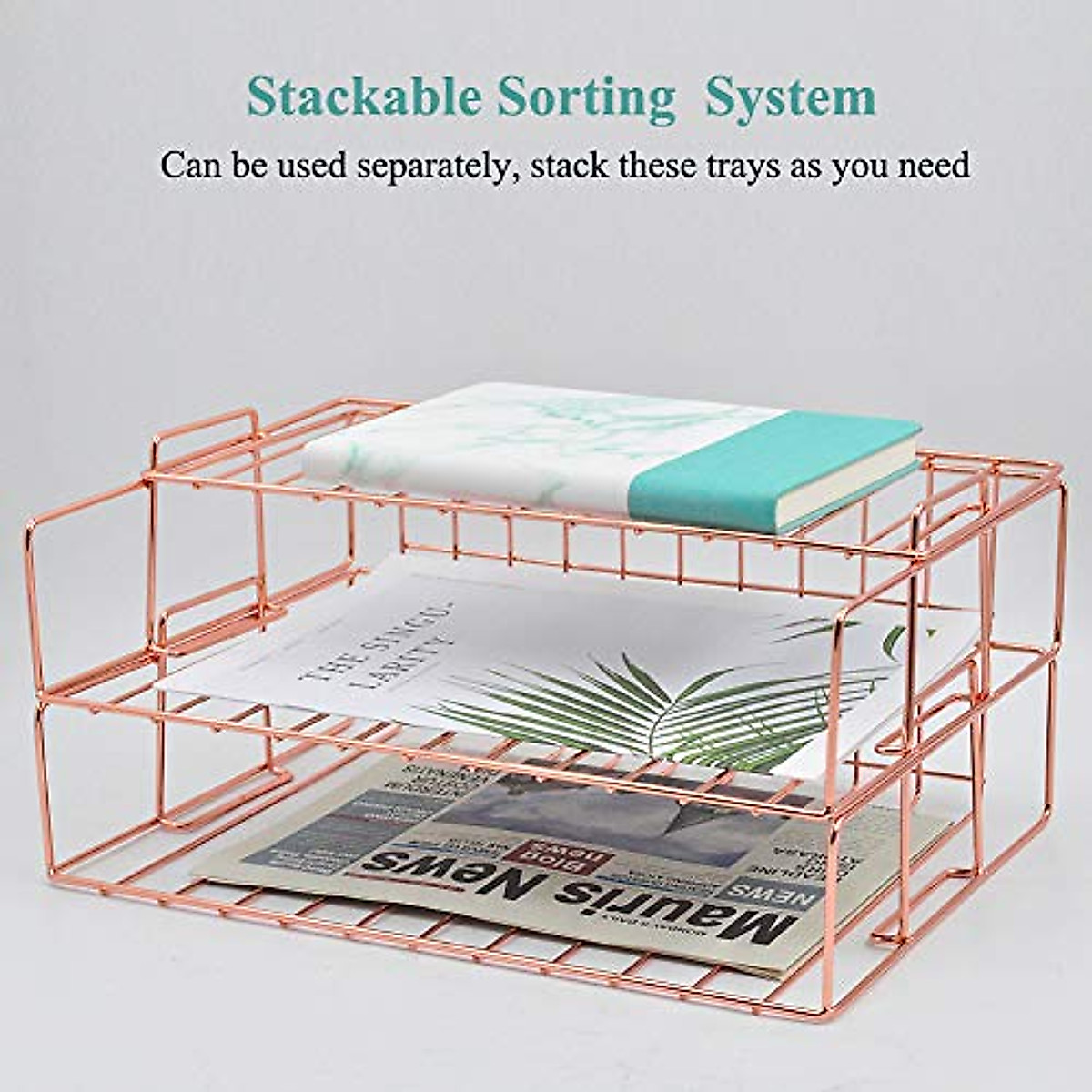 EASEPRES Rose Gold Letter Tray - 4 Tier Desk Organizer for Women, Stackable Paper Tray Organizer, File Organizer for Home Office Supplies, Desk Accessories