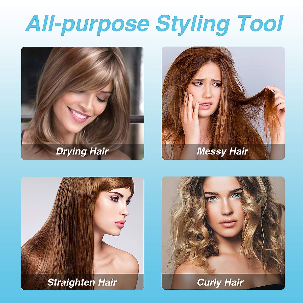 Beautimeter Hot Air Brush, 3 in 1 Hair Dryer Brush for Styling and Frizz Control, Negative Ionic Blow Hair Dryer and Volumizer, Turquoise Blue