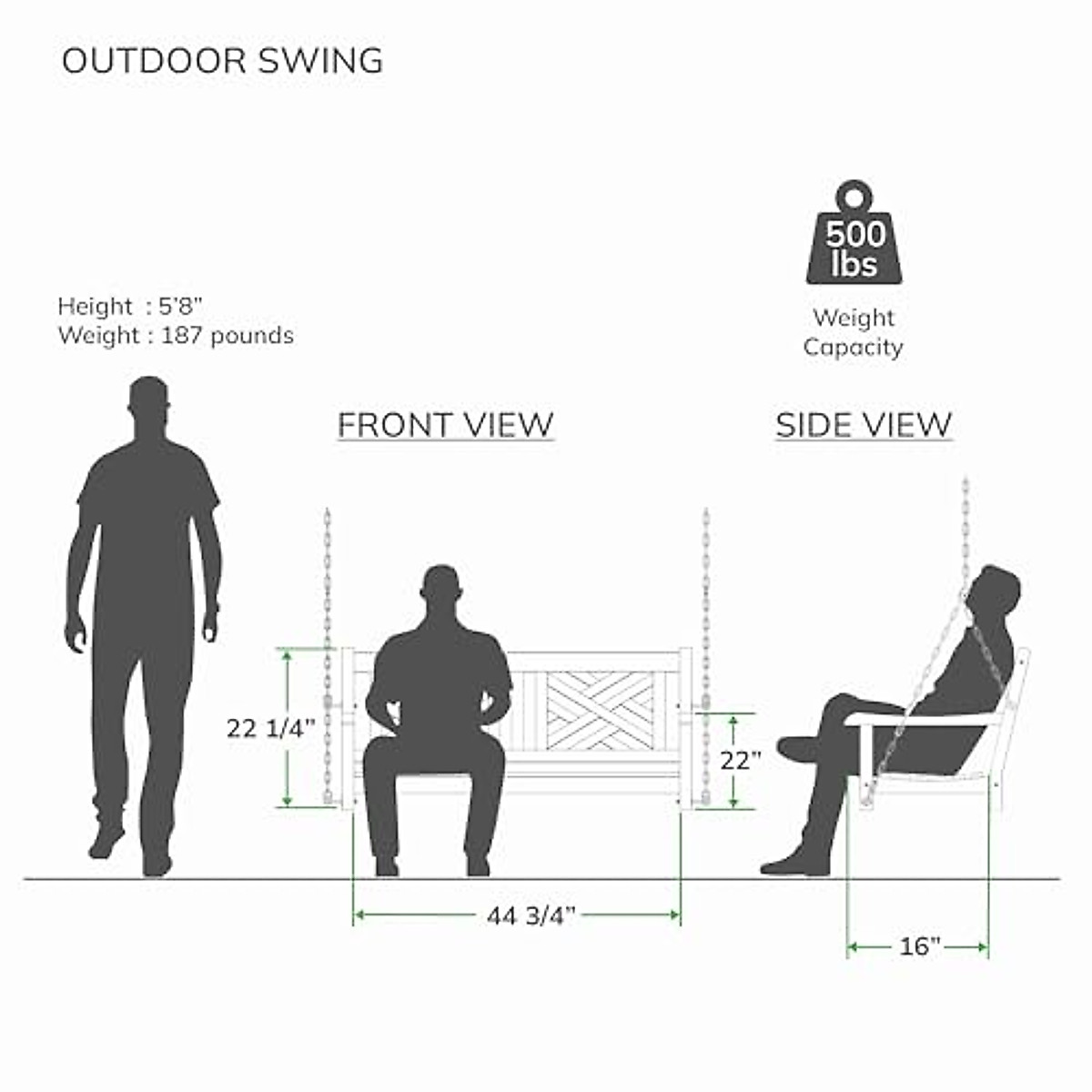 Cambridge Casual Maine Teak Wood Porch Swing, Natural Teak