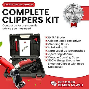 Sheep Shears Pro 110V 500W Professional Heavy Duty Electric Shearing Clippers with 6 Speed, for Shaving Fur Wool in Sheep, Goats, Cattle, Other Farm Livestock Pet, with Grooming Carrying Case CE