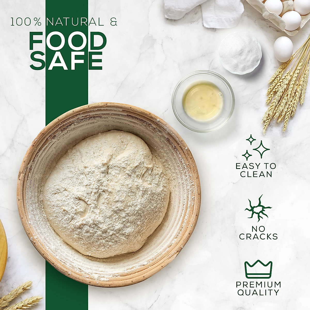 9 Inch HomeGenics Proofing Basket - With Scraper, Cloth Bag, and Recipe Book, Smooth and Splinter-Free Finish Bread Basket, Handcrafted, For Bread Making Tools Supplies