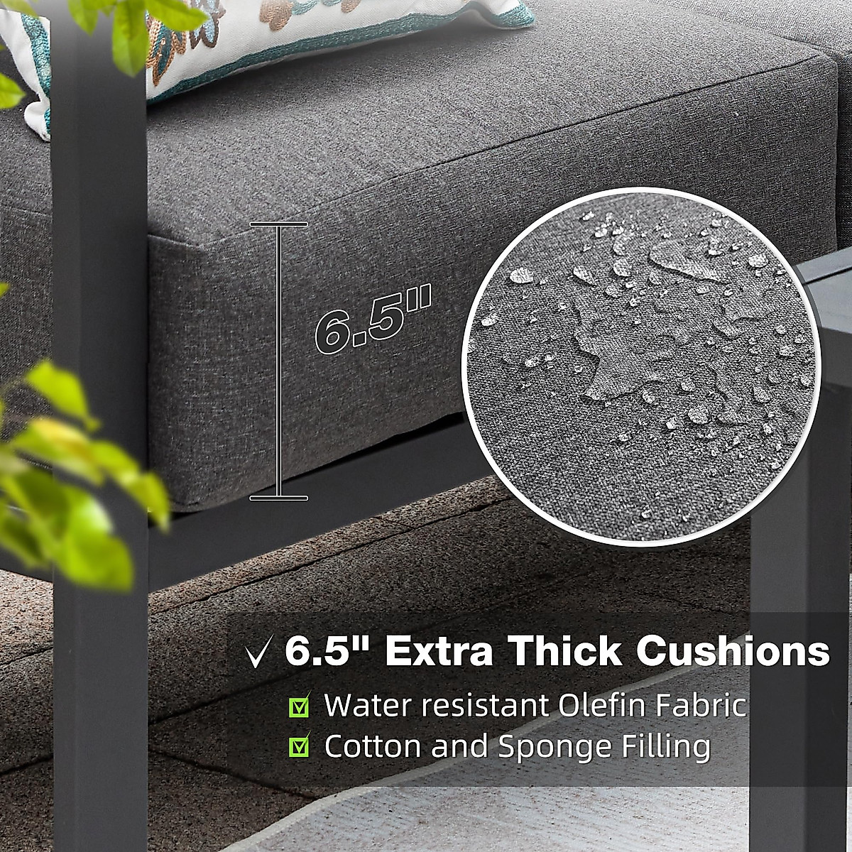 COMLAX FIELD Patio Furniture Set, 6 Pieces Outdoor Couch Sectional, L Shaped Patio Sofa, Metal Patio Couch Sectional with Side Table, Outdoor Seating Conversation Set, Grey