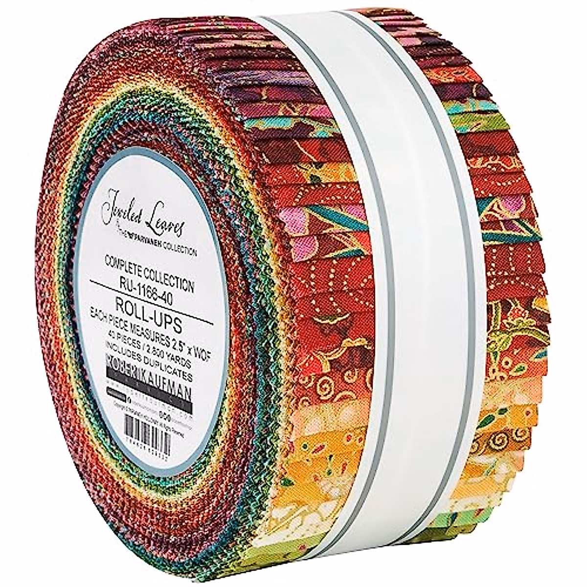 Jelly Roll - Jeweled Leaves Complete Collection by The Parvaneh Collection for Robert Kaufman Gold Metallic 2.5" Strips Roll-Ups Bundle Quilter's Cotton Fabric Precuts (RU-1166-40) M524.34