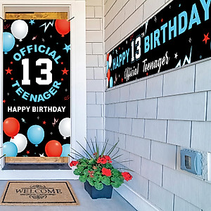 HTDZZI 13th Birthday Backdrop Banner Decorations Kit, Happy 13th Birthday Decoration for Boys Girls, Official Teenager 13 Year Old Birthday Party Door Yard Sign Photo Props Supplies, Fabric, Blue