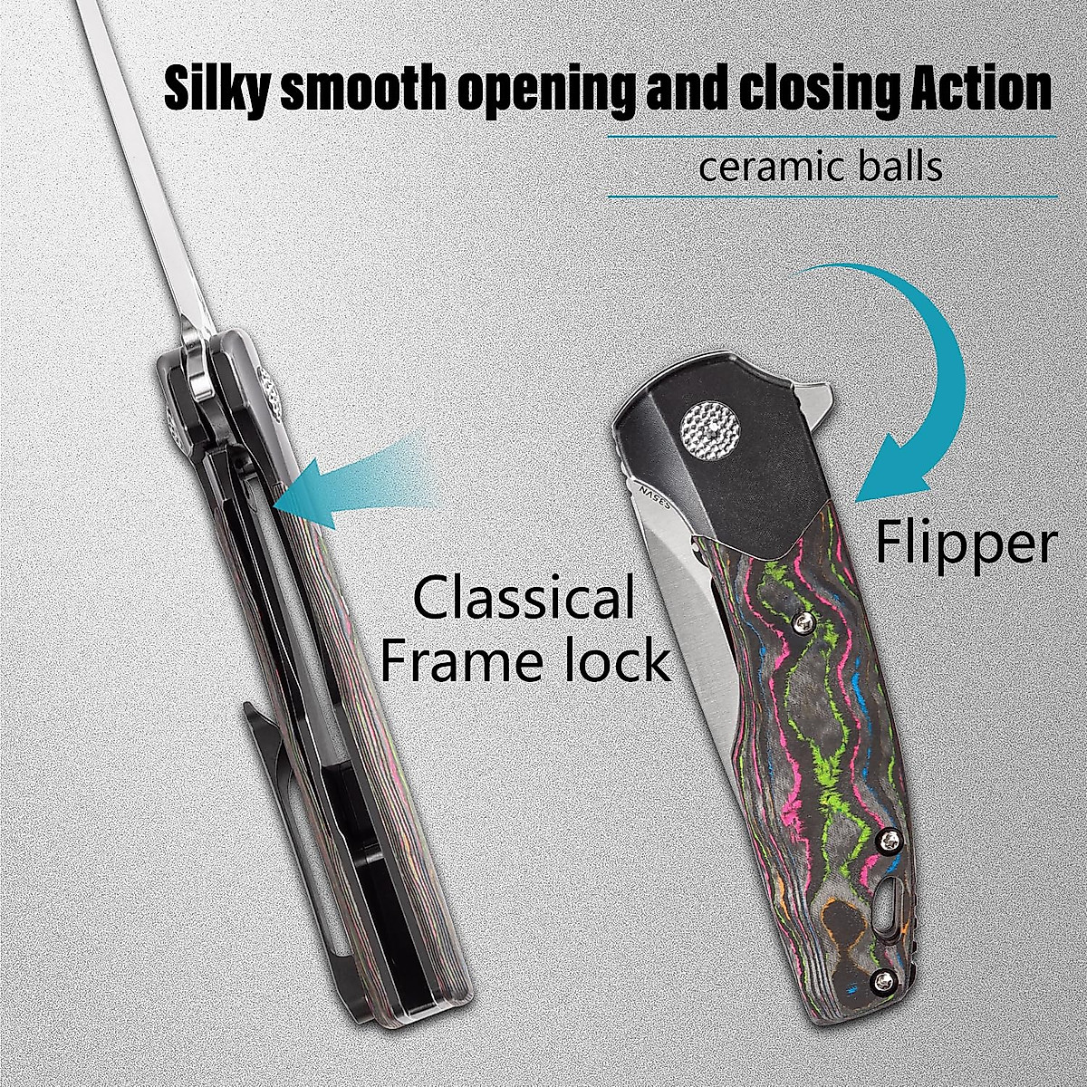 KANSEPT Cassowary Premium Pocket Folding Knives for Men EDC Pocket Knife 2.9'' Satin CPM S35VN Blade Excellent Folding Knife with Black Stonewashed Titanium + 80S Camo Carbon Fiber Handle EDC K2065B1