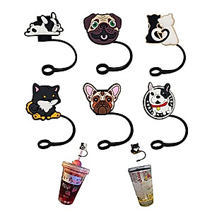 6 Pieces Cute Drinking Straw Caps Cover for 6-8 mm Reusable Drinking Straw Tips Lids Dust-Proof Straw Plugs(Kitten, Puppy)