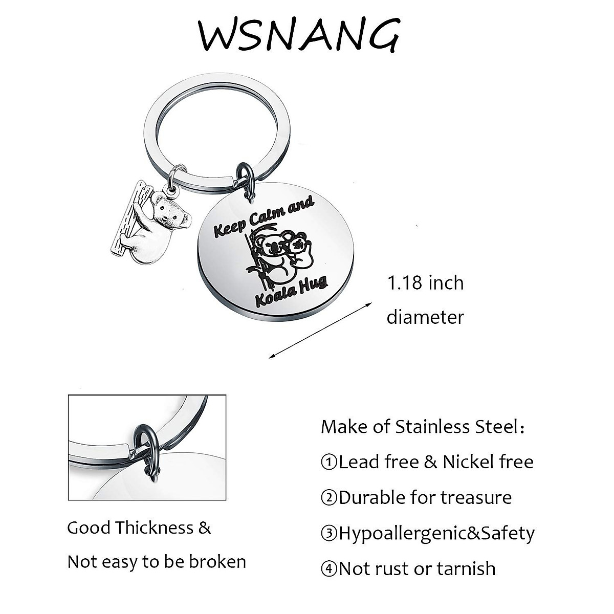 WSNANG Koala Bear Gift Keep Calm and Koala Hug Keychain Animal Lover Jewelry Koala Lover Gift for Family Friends (Koala KC)