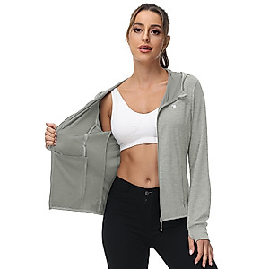 BASUDAM Women's Hiking Shirts Lightweight UPF 50+ Sun Protection Open Zippered Outdoor Hoodie Jackets Silver Gray XL