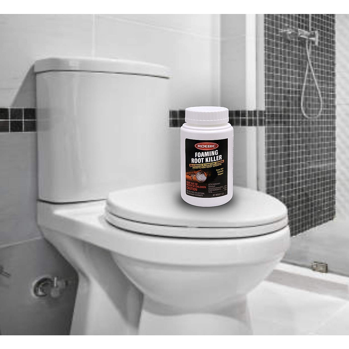 Roebic FRK-1LB Foaming Root Killer, Clears Pipes and Stops New Growth, Safe for All Plumbing, 1 Pound White