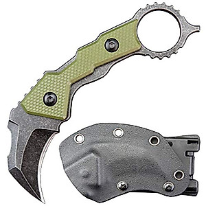 Ccanku C1695 Fixed Blade Knife, D2 Steel G10 Handle Outdoor Survival EDC Knife for Outdoor Survival,Fixed Blade Claw Knife with K Sheath (Army green)