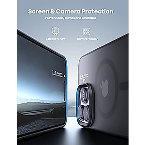 Lamicall Magnetic Case for iPhone 14 Pro - Magnet Case, Compatible for Magsafe, [Anti-Slip Edge] [MIL-Grade Airbag Shockproof], Translucent Hard Slim Protective Apple iPhone 14 Pro Cover Black