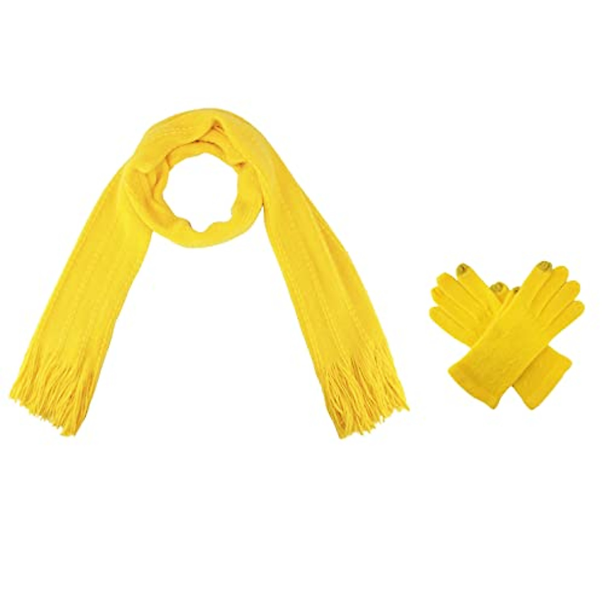 BRUCERIVER Women's Knit Scarf & Glove Set Touchscreen Function Cashmere Feel Cable Design (Lemon Yellow)